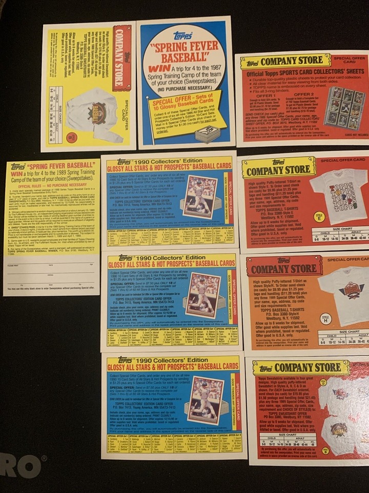 Topps Company Store Special Offer Card lot (22) 1989 1990 Baseball MLB ...