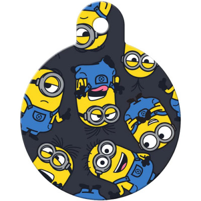 Minion Multi-Print Grey Circle Pet ID Tag Dog Name ID Tag with Free ...