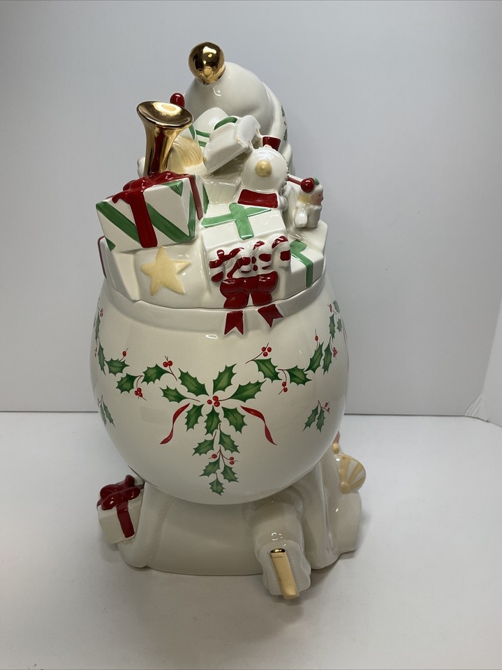 Vintage Lenox Holiday Santa Cookie Jar 1999 Christmas Toy Sack Holly ...