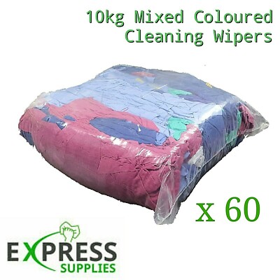 60 X 10kg Bags Mixed Coloured Cleaning Rags / Wipers / Cloths (1 x ...