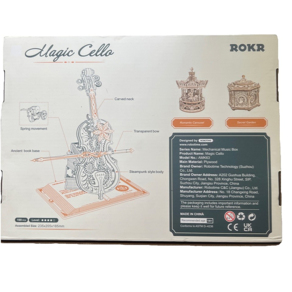 ROKR 3D Wooden Puzzle Magic Cello Mechanical Music Box Model Kit | eBay