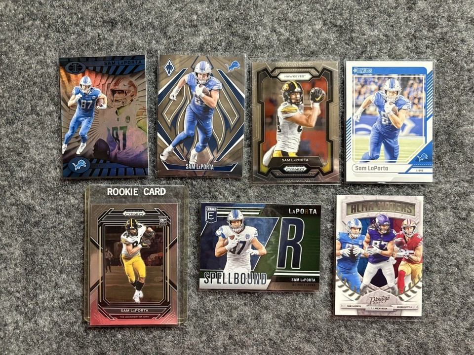 Sam Laporta 2024 Elite Spellbound R GREEN #9 & 2023 Prizm Draft RC & 5 ...