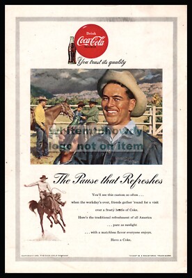 19530 COCA-COLA PRINT AD Cowboy at Horse Corral Bronc Bronco Rider | eBay