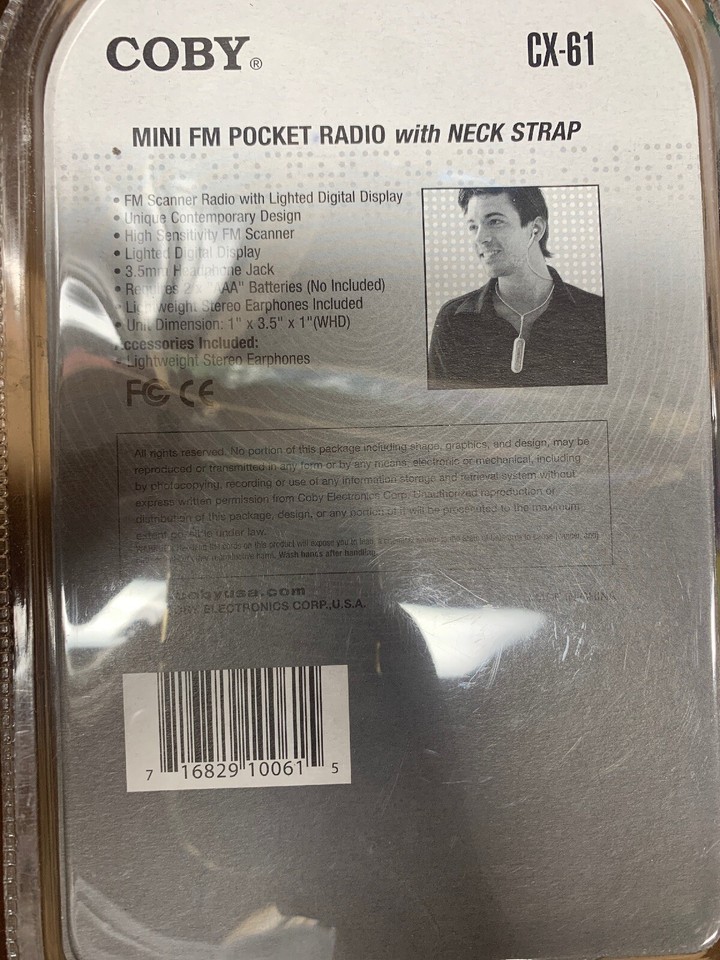 Coby CX61 Mini FM Pocket Scanner Radio with Neck Strap Lighted Digital ...