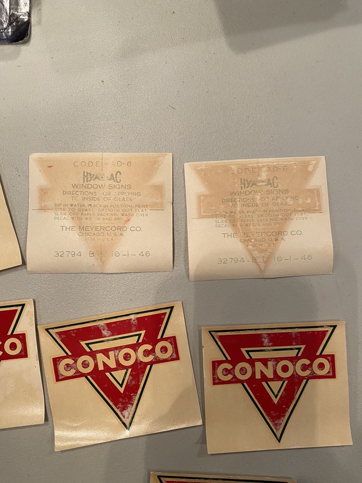 11 Conoco Hya Lac Window Sign Decal Meyercord Co 1946 1940s Vintage ...