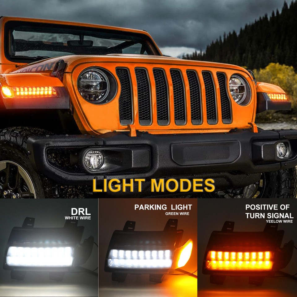 LED Fender Lights w/DRL Turn Signal Lamp For Jeep Wrangler JL Rubicon ...