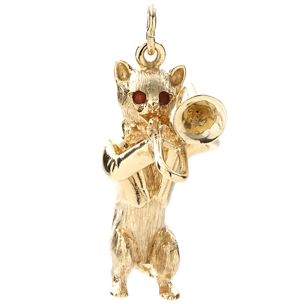 Dankner Vintage Cat Playing Trombone Charm 14k Yellow Gold | eBay
