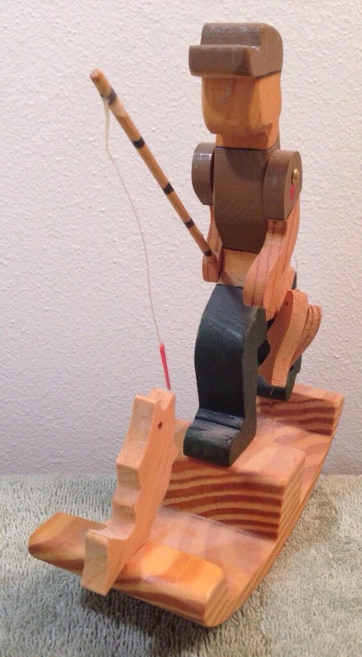 Wood Fisherman Arm Moves Nautical Figure Man Fishing Angler Lake River ...