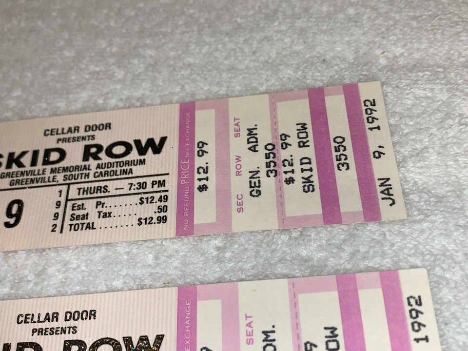 SKID ROW 2 UNUSED CONCERTS TICKETS Sebastian Bach Dave Sabo Scotti Hill ...