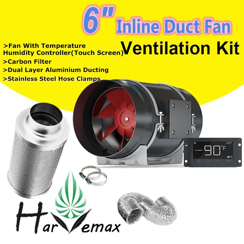 6" Inline Fan Filter Ducting Ventilation Kit Speed Humidity Control ...