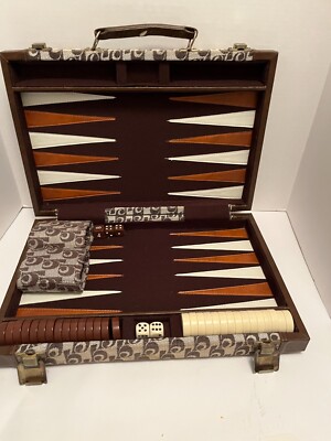 Backgammon Hard Attache Case Set Vintage cloth type outer layer looks ...
