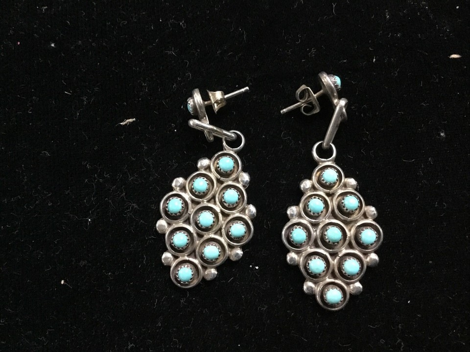 Zuni Sterling Silver 925 Sawtooth Set Turquoise Snake eye Stud Earrings ...