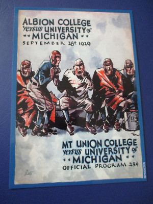 1929 Albion College v Michigan Football Program Postcard Official ...