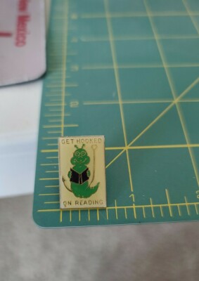 Vintage Bookworm Pin Get Hooked On Reading 1" x 5/8" 1989 | eBay