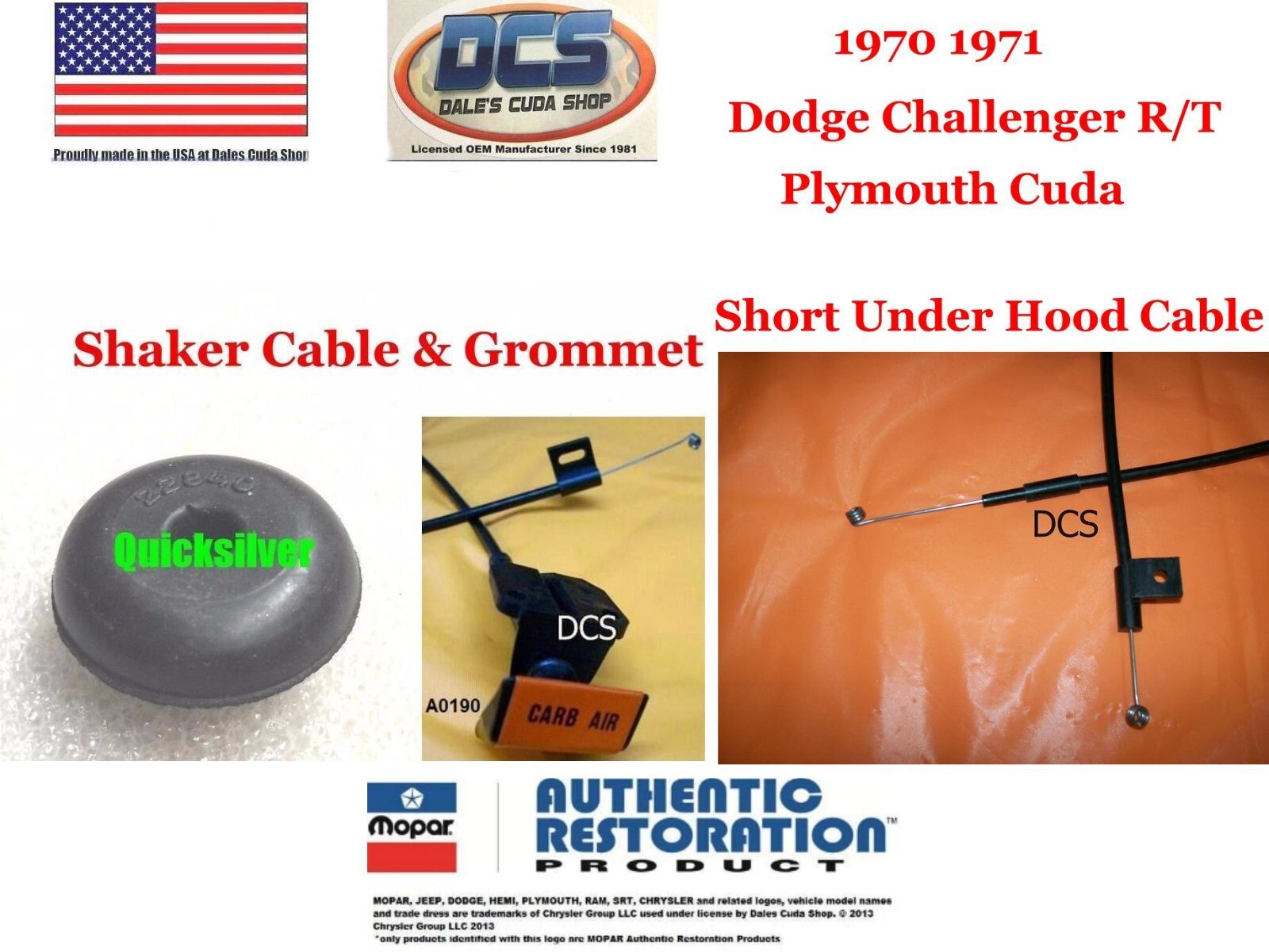 1970 71 Cuda Challenger Shaker Hood Scoop Cable Set MoPar New USA | eBay