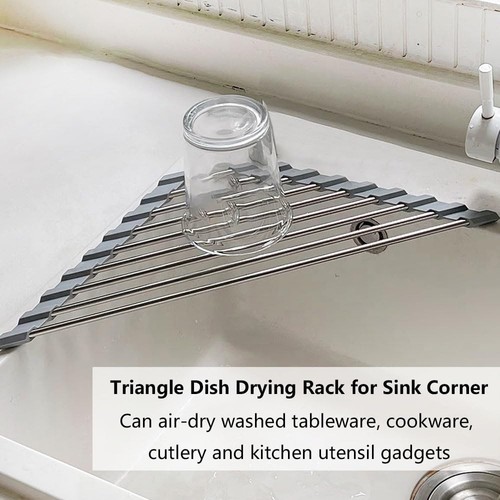 Roll Up Foldable Triangle Dish Drying Rack for Sink Corner Stainless ...