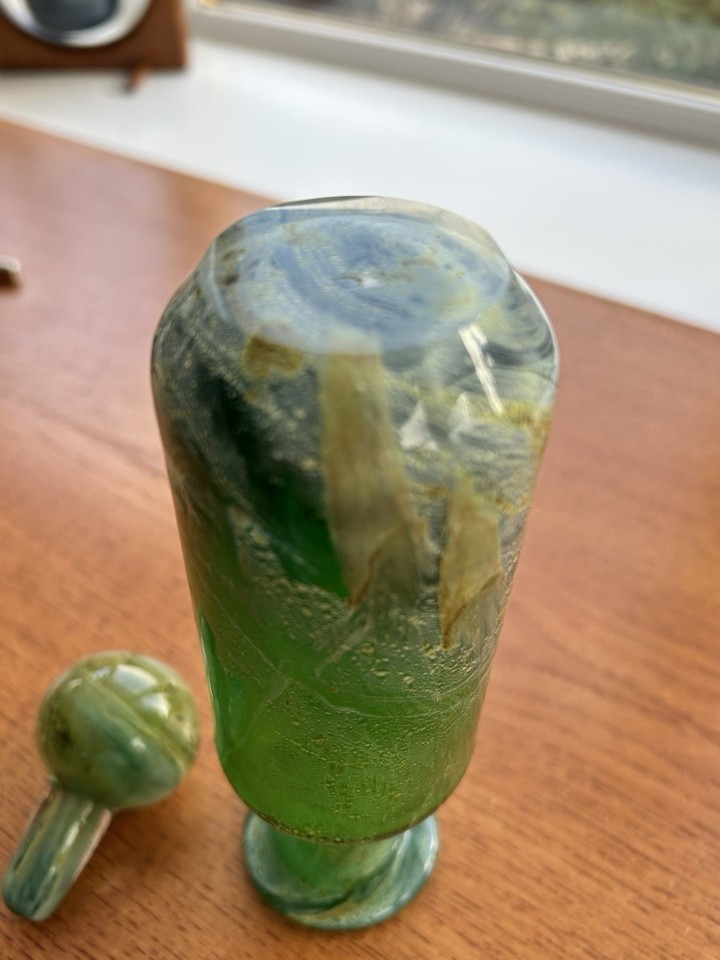 Mdina / Malta Decorative Glass MDG rare green bottle vase & stopper ...
