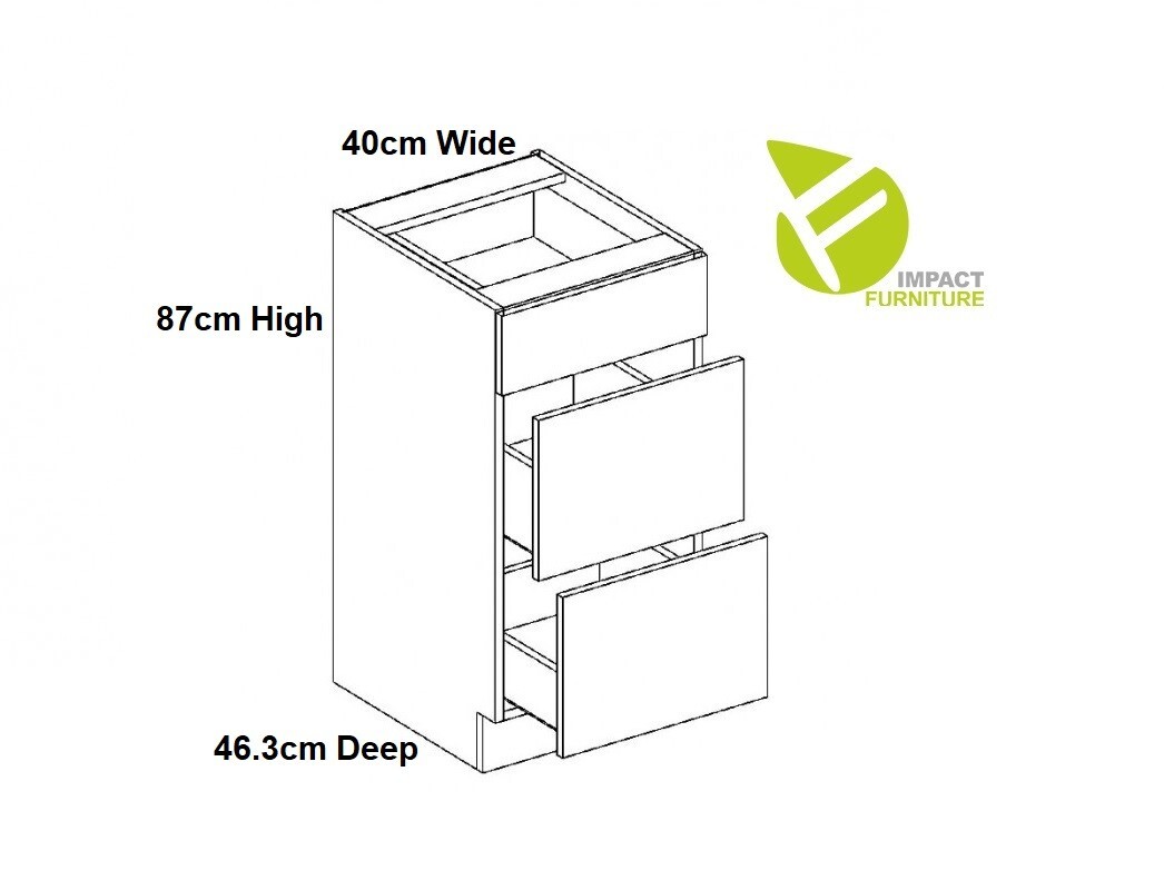 Kitchen Drawer Unit Base Cabinet White Gloss 400mm Cupboard Slim Soft ...