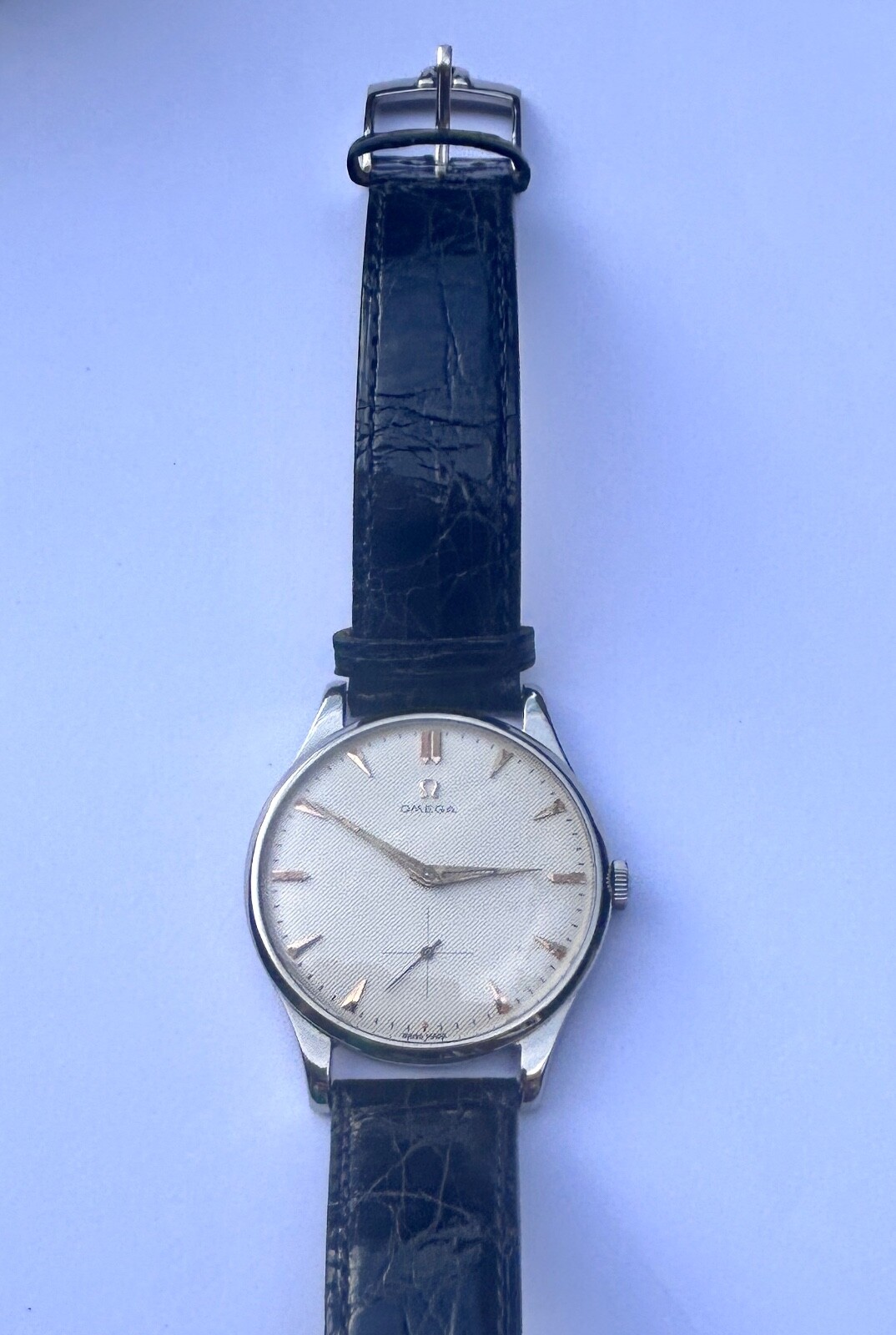 Vintage Omega Steel Watch On Leather Strap With Steel Buckle - Jumbo ...