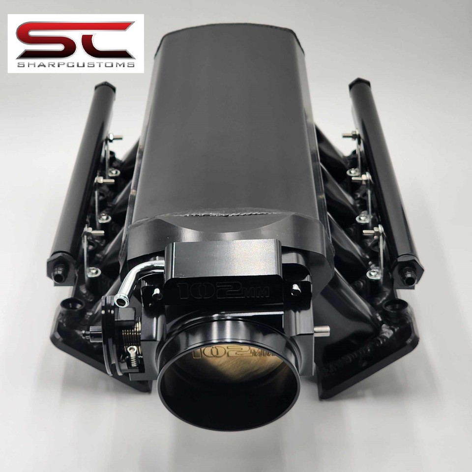 102mm Angled Tall LS1 LS2 LS6 TIG WELDED Intake Manifold Fuel Rails TB ...