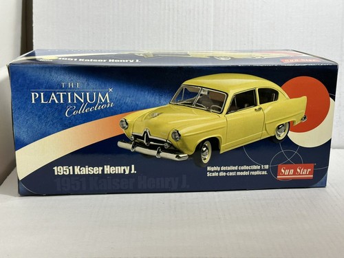 SUN STAR PLATINUM 1951 KAISER HENRY J YELLOW 1:18 DIECAST MODEL CAR #38 ...