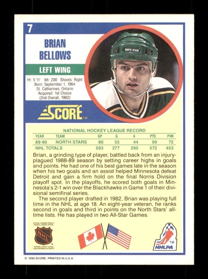 1990 Brian Bellows North Stars 7 Score Hockey Sports Trading Card | eBay