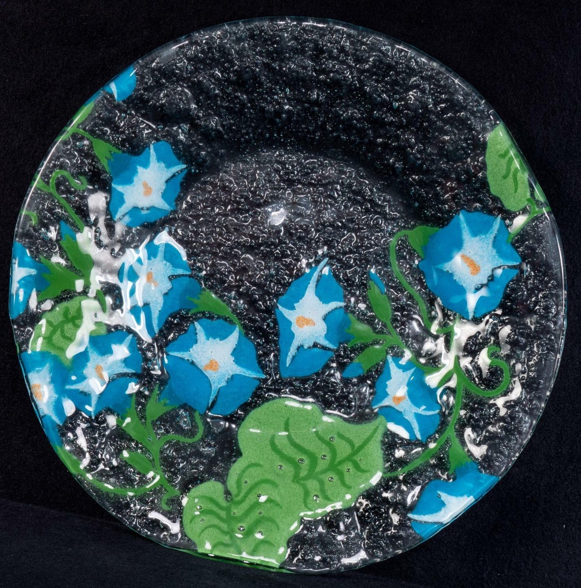 Fused Glass Signed A C Ross Morning Glory