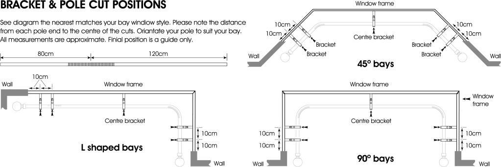 28mm Eyelet 400cm Plain Ball Metal 3 Sided Bay Window Curtain Pole Set ...