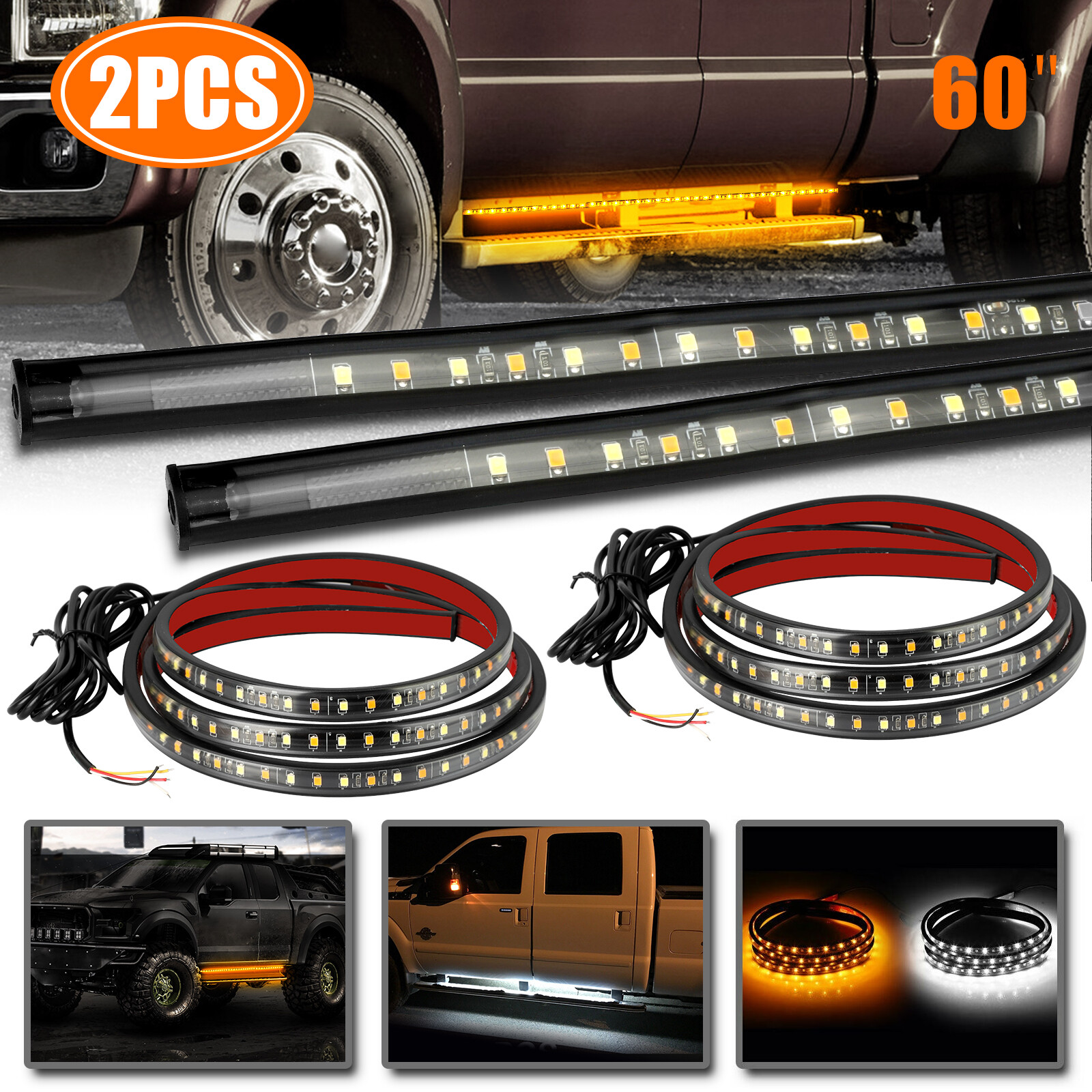 2x 60" Running Board LED Light Side Step Strip Bar White Amber Turn ...