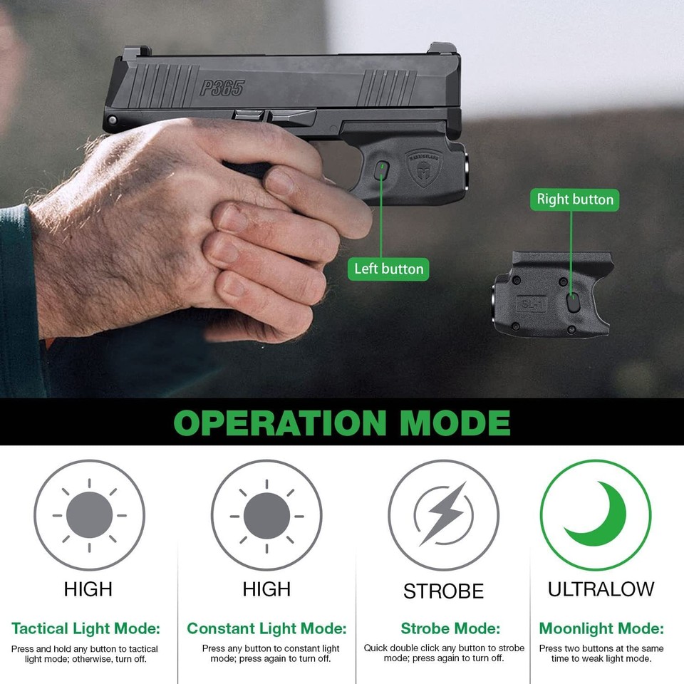 WARRIORLAND Mini Gun Light Tailored Fits Sig Sauer P365/P365X/P365 XL ...