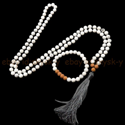 8mm White Howlite 108 Prayer Beads Tibet Buddhist Mala Necklace ...