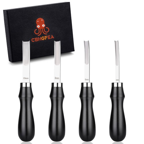 4-Size Leather Edge Skiving Beveler Tool Set 4/6/8/10mm French Beveler ...