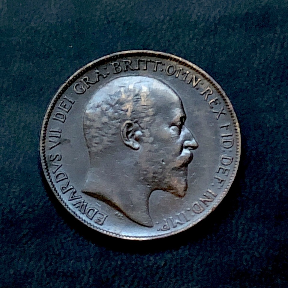 1910 PENNY COIN-1d BRITISH BRONZE COIN-KING EDWARD VII - ONE PENNY COIN ...