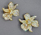 SIMAN TU EARRINGS Clear & Yellow Flowers PAVE' CRYSTALS Clip-On CHIC ...