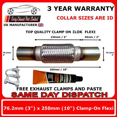 3" x 10" Stainless Steel Exhaust Flexi Pipe Repair Kit 76mm x 250mm ...