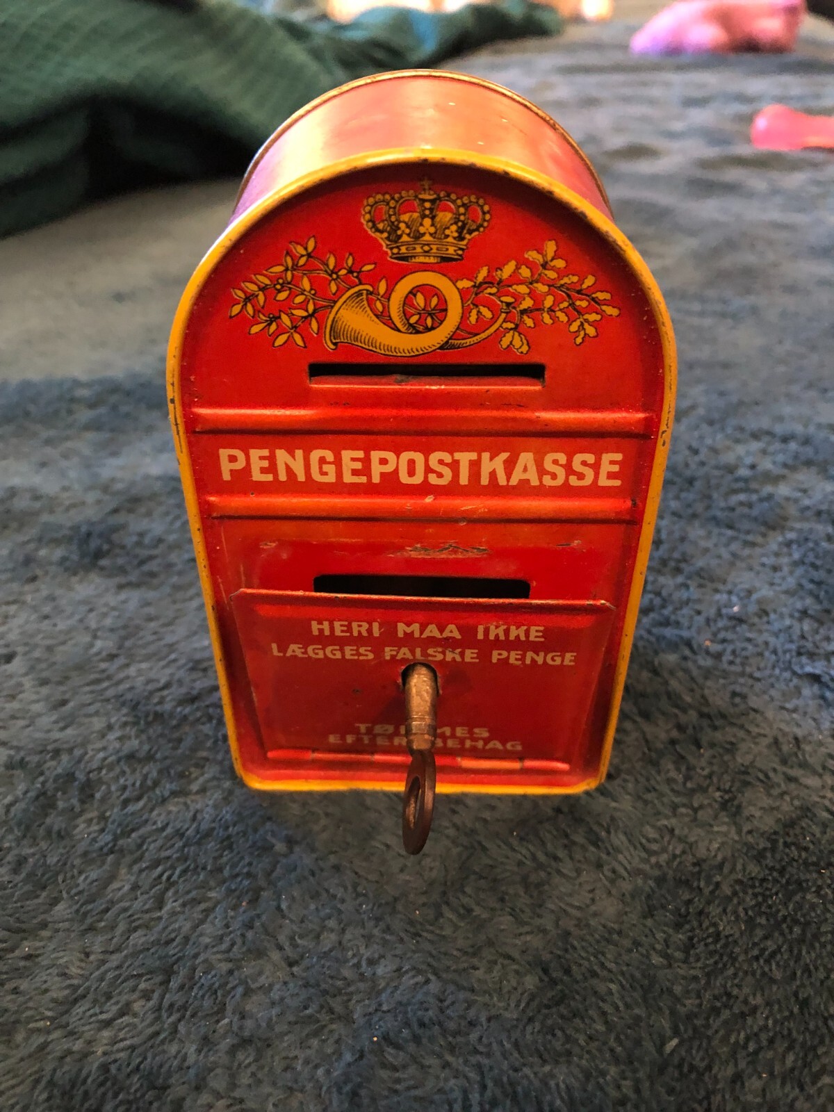 DANISH POST MAILBOX BANK TIN - PENGEPOSTKASSE VINTAGE - RED COIN PIGGY ...