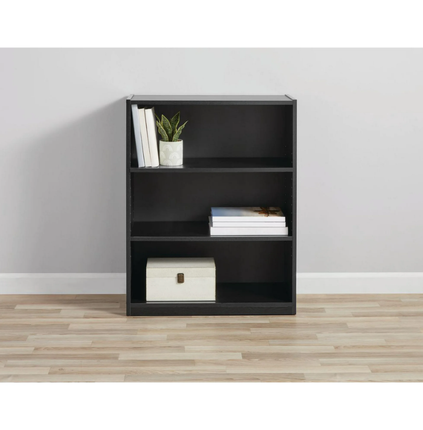 3-Shelf Bookcase with Adjustable Shelves, True Black Oak | eBay