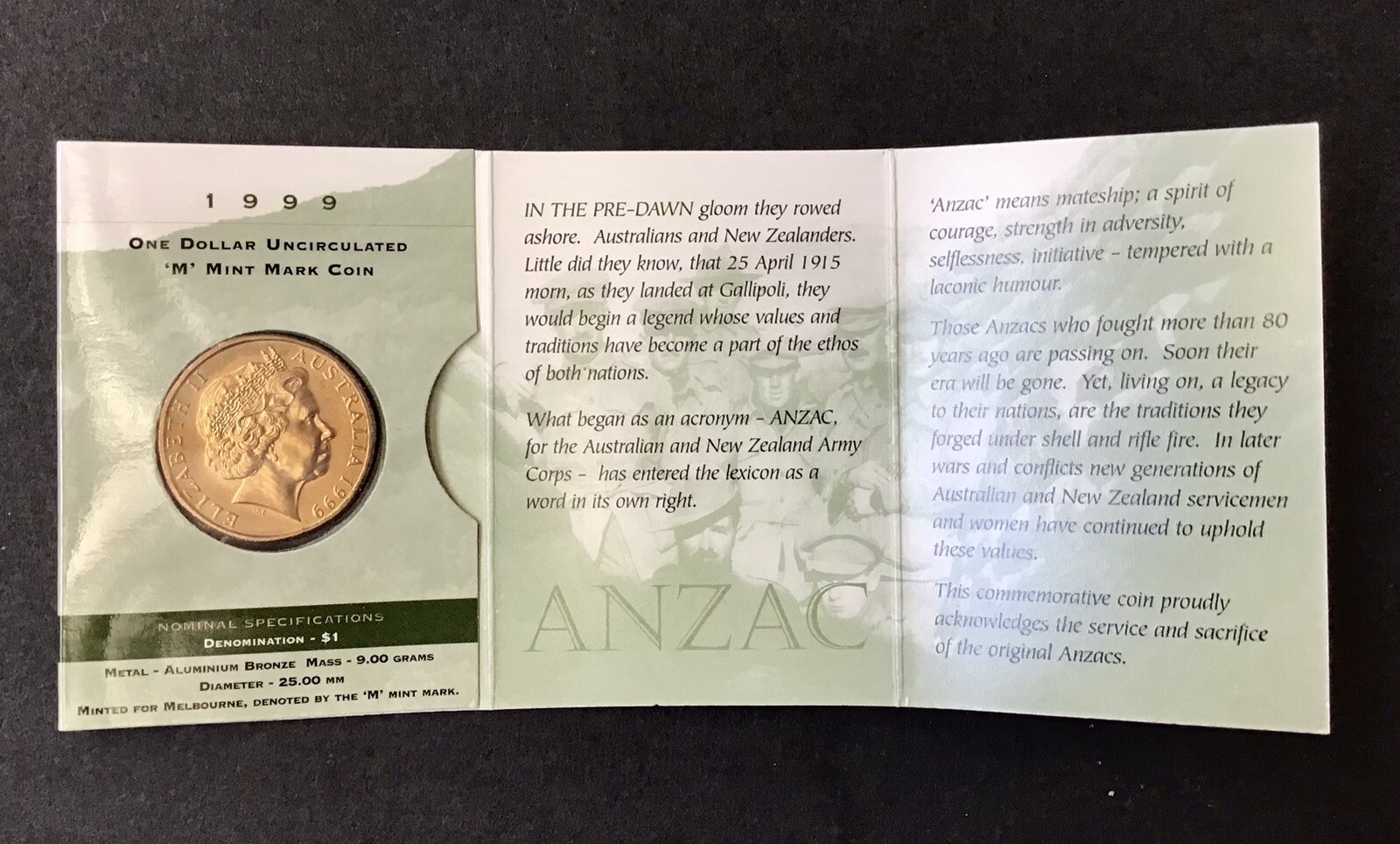 1999 Australian $1 Coin Decimal x 1 The Last Anzacs ‘M’ Mint Mark Unc ...