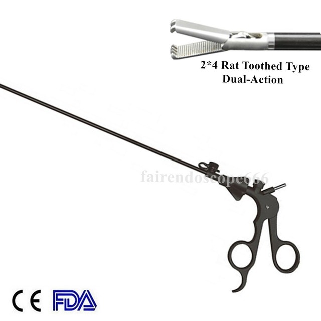 FDA 2*4 Rat Toothed ø5mm Laparoscopic Grasping Forceps Grasper Surgical ...