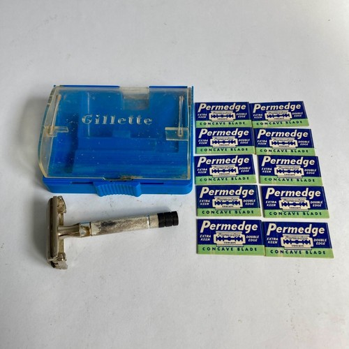 Vintage Gillette Double Edge Safety Razor Metal w/Case & Permedge ...