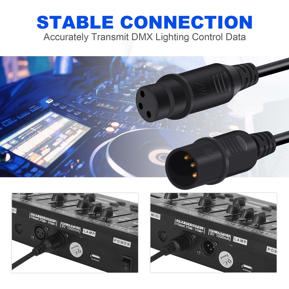 12 Pack DMX Cables 10ft Signal XLR Connection 3 Pin Stage Par Light ...
