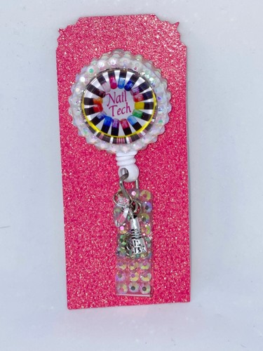 Nail Tech Bling Retractable ID Badge Handmade Clip On | eBay