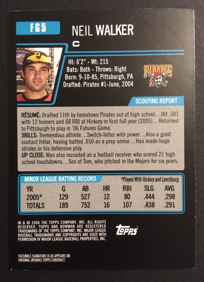Neil Walker signed 2006 Bowman Baseball Card FG5 Auto Autograph | eBay