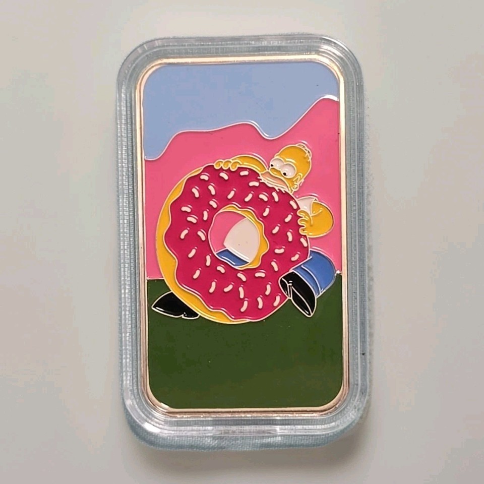 2024 Homer Simpson Donut “DOH” 1 oz .999 Fine Silver Color Enamel Art ...