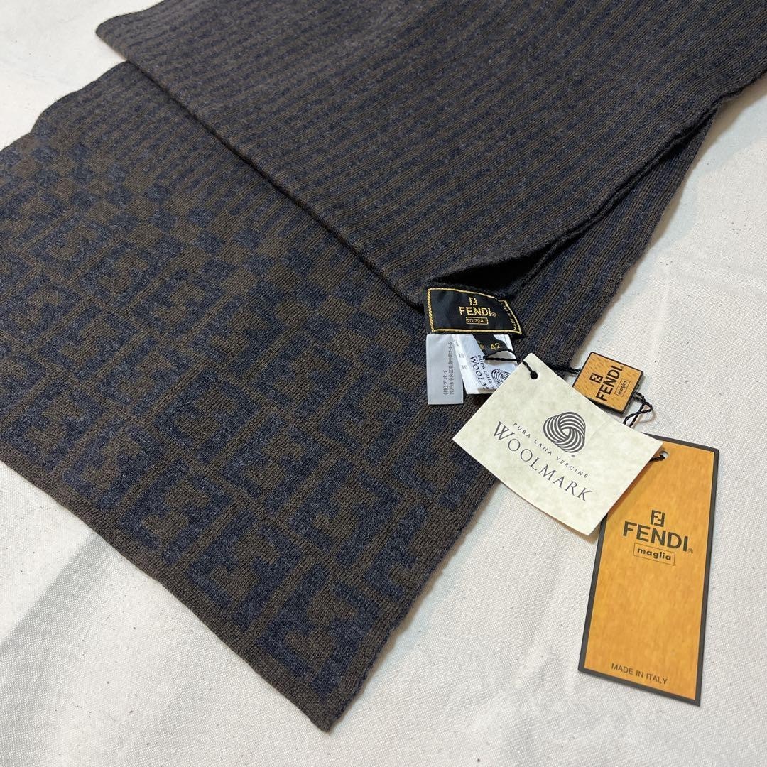 Fendi Zucca Logo Wool 100% Scarf Brown ( 37.5cm×172cm) Italy New with ...