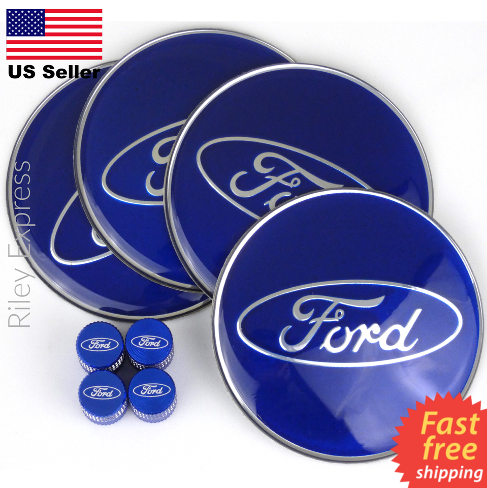 Blue FORD Wheel Center Cap Sticker Decals 2.55" & Blue FORD Tire Valve ...