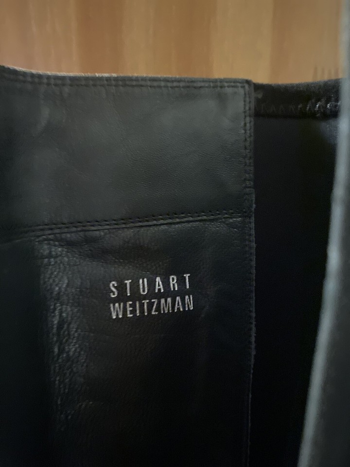 Stuart Weizman Black Suede Silver Zipper Knee High Boots 7.5 | eBay UK