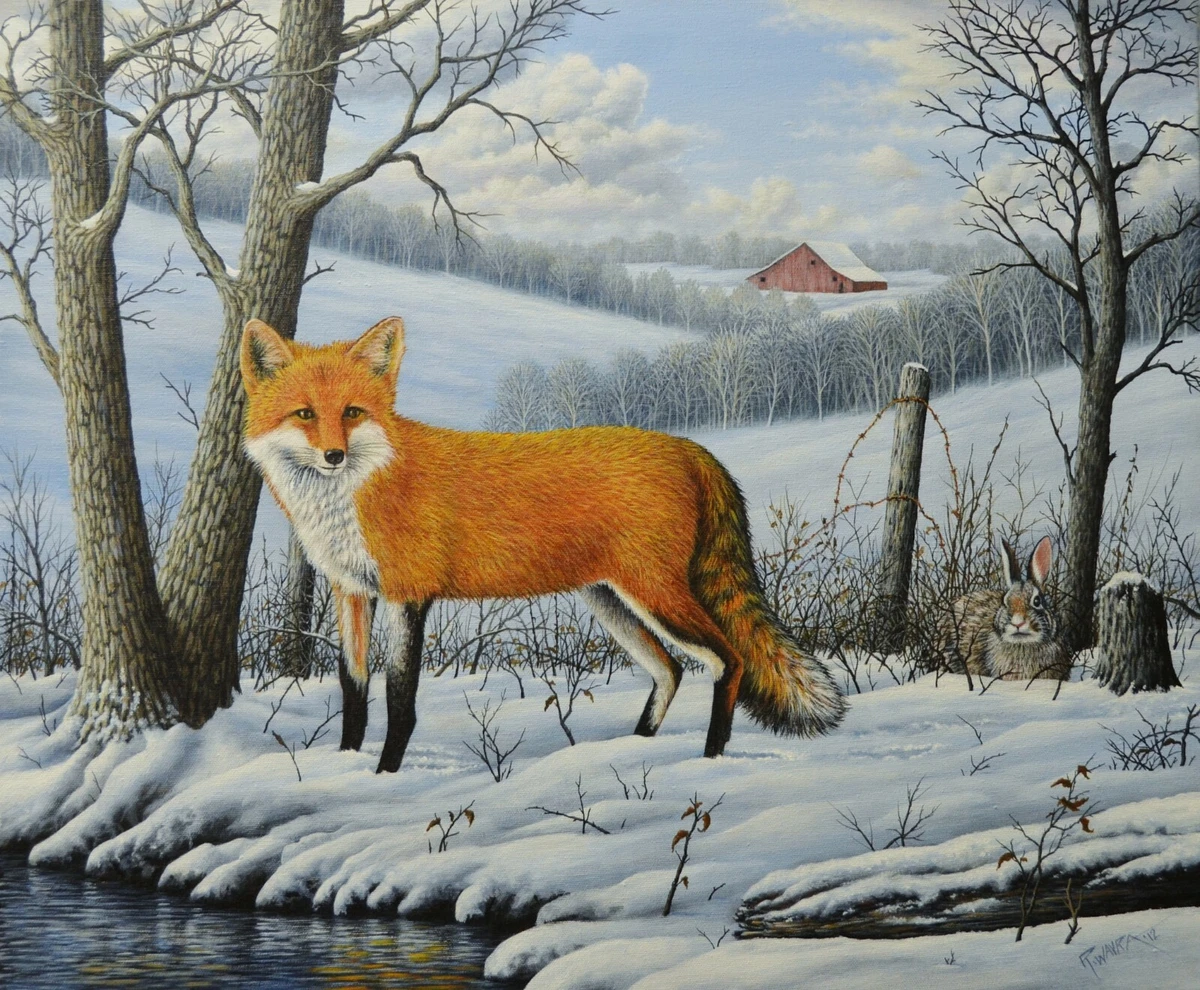 Snowy Farm Animal Paintings