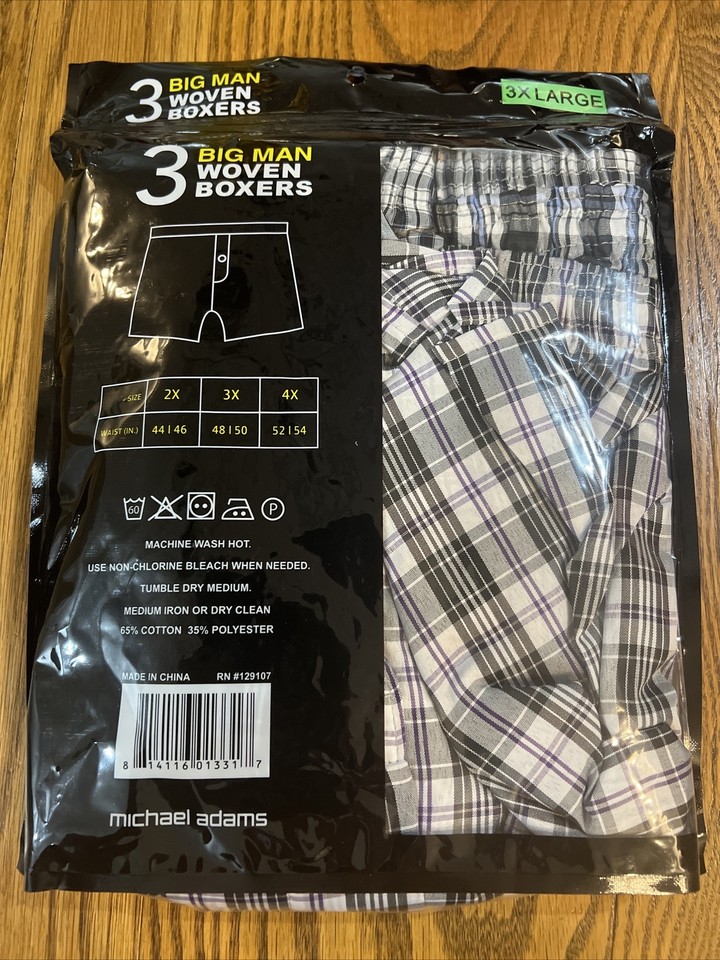 Michael Adams Big Man Woven Boxers 3 pack, Size XXXL , Plaid Color, New ...