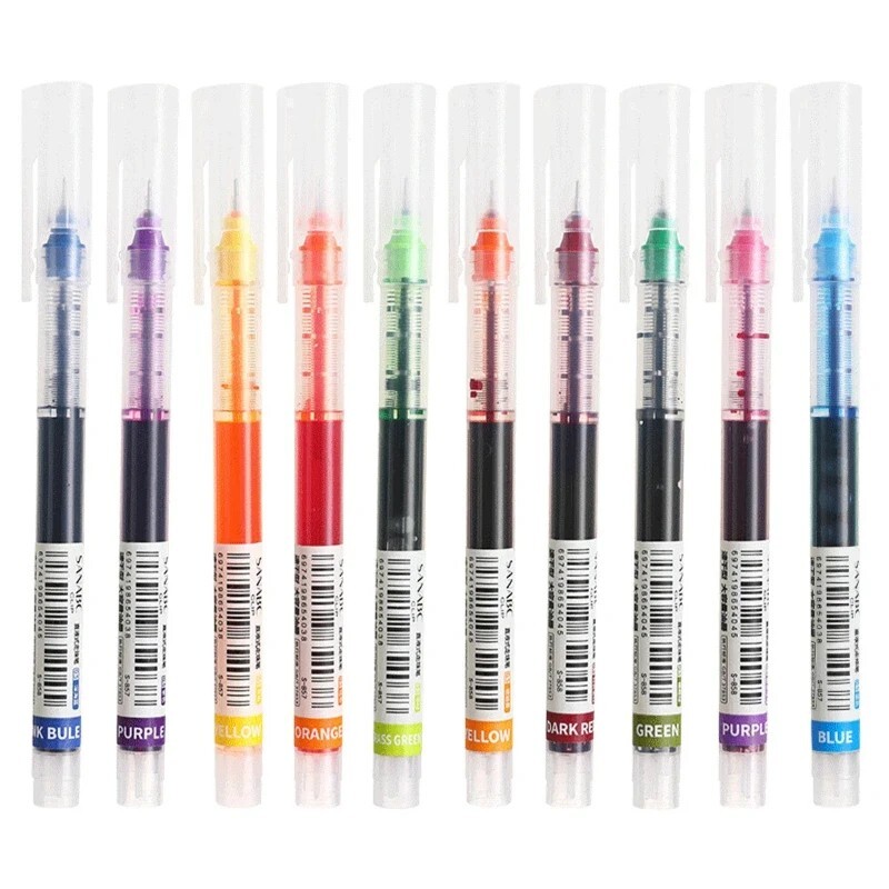 10Pcs/set High Quality Needle Type Gel Pens Straight Liquid Ballpoint ...